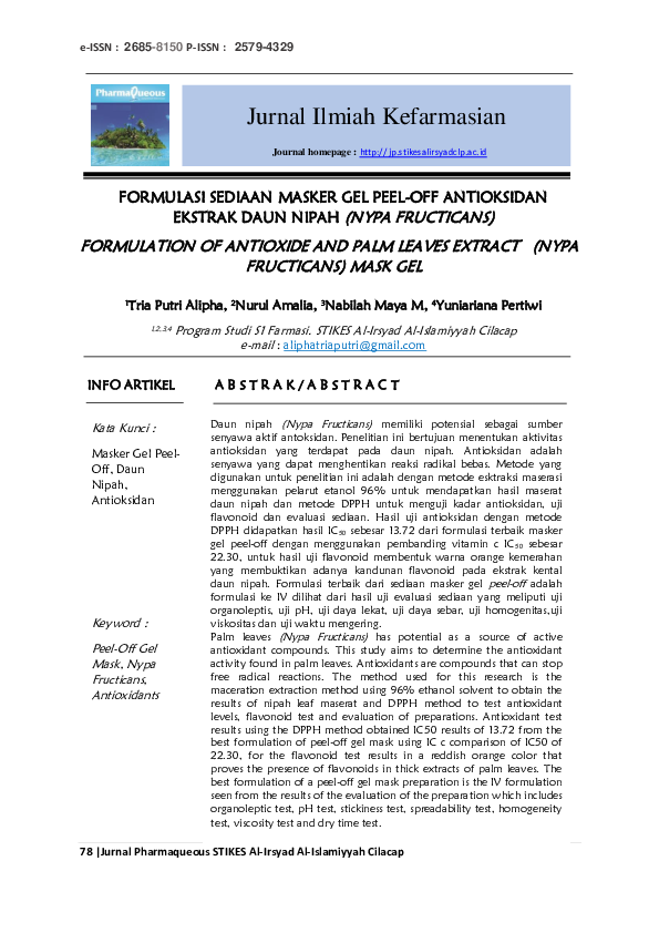 (PDF) Formulasi Sediaan Masker Gel Peel Off Antioksidan Ekstrak Daun ...