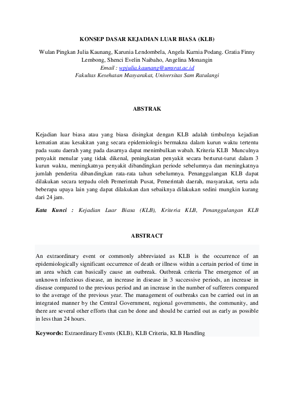 Pdf Konsep Dasar Kejadian Luar Biasa Klb