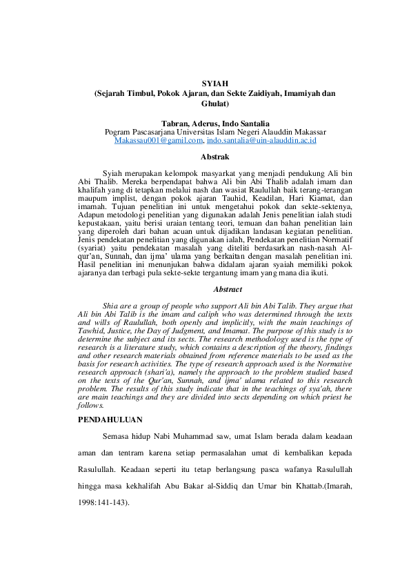 (PDF) SYIAH (Sejarah Timbul, Pokok Ajaran, dan Sekte Zaidiyah, Imamiyah ...