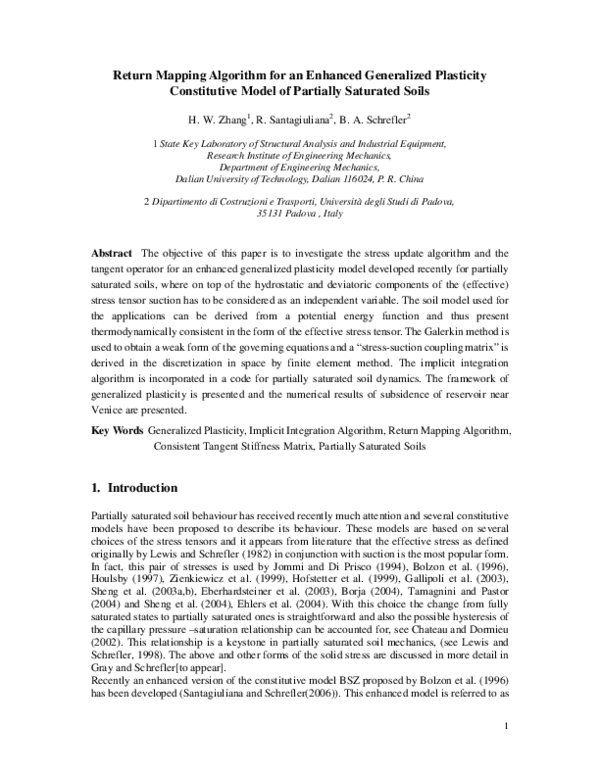 Pdf Return Mapping Algorithm For An Enhanced Generalized Plasticity