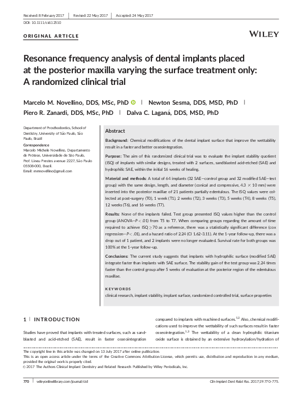(PDF) Resonance frequency analysis of dental implants placed at the ...