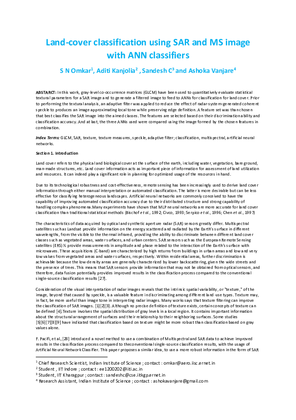 (PDF) Land-cover classification using SAR and MS image with ANN classifiers