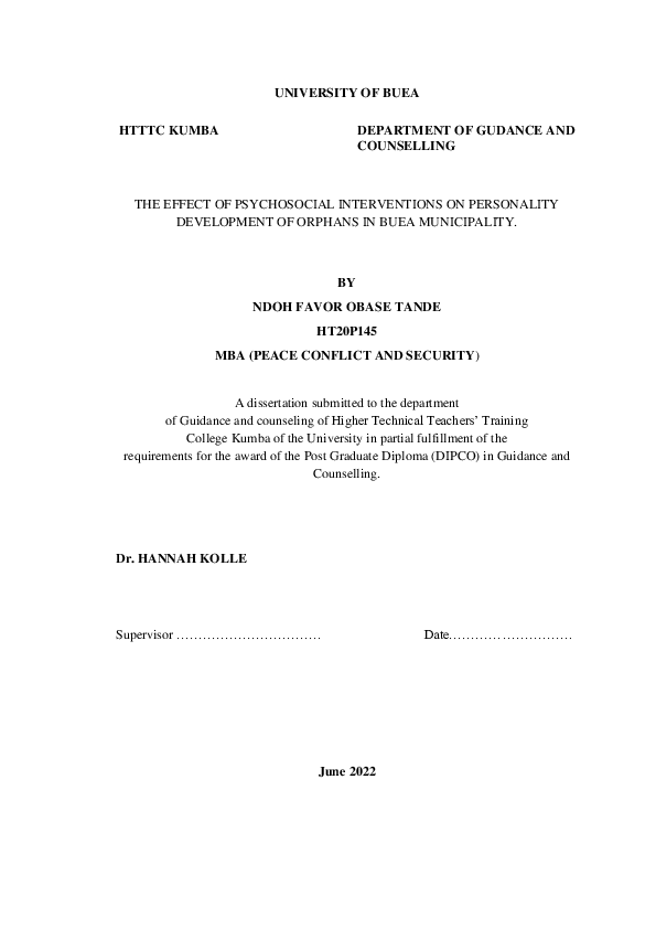 (PDF) UNIVERSITY OF BUEA HTTTC KUMBA DEPARTMENT OF GUDANCE AND ...