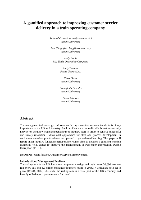 (PDF) A gamified approach to improving customer service delivery in a ...