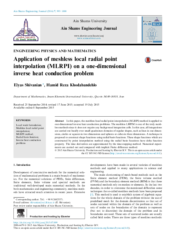 Pdf Application Of Meshless Local Radial Point Interpolation Mlrpi On A One Dimensional