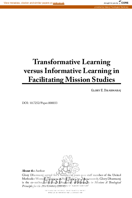 (PDF) Transformative Learning versus Informative Learning in Facilitating Mission Studies