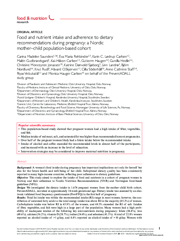 (PDF) Food and nutrient intake and adherence to dietary recommendations ...