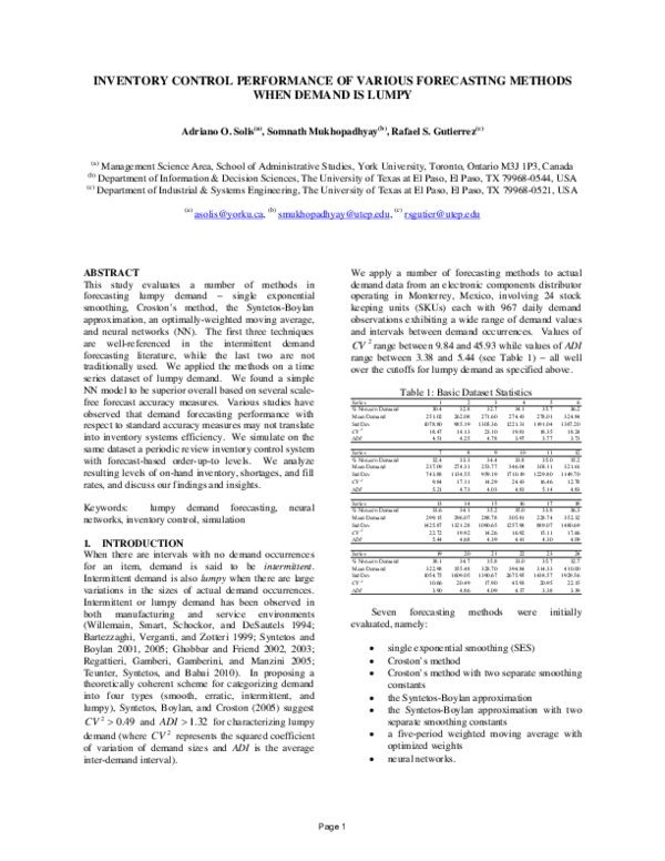 (PDF) Inventory control performance of various forecasting methods when ...