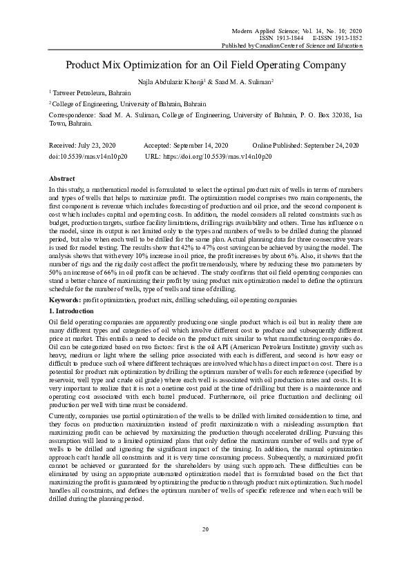 (PDF) Product Mix Optimization for an Oil Field Operating Company