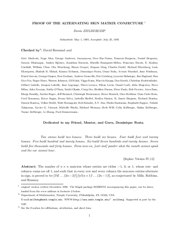 (PDF) Proof of the Alternating Sign Matrix Conjecture
