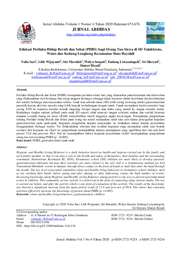 (PDF) Edukasi Perilaku Hidup Bersih dan Sehat (PHBS) bagi Orang Tua ...