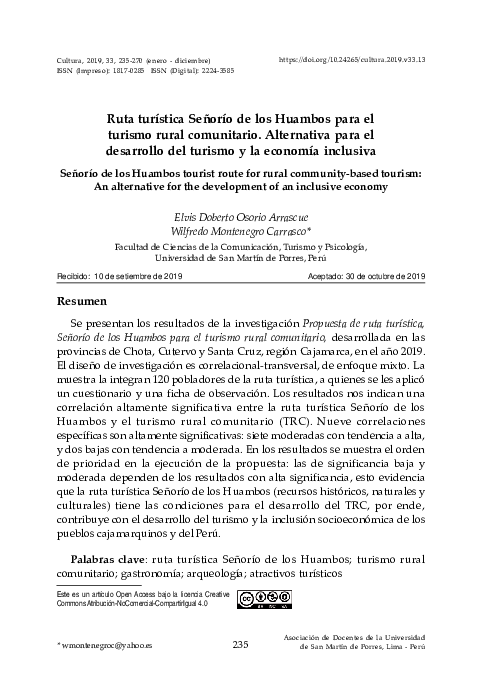 Pdf Ruta Turística Señorío De Los Huambos Para El Turismo Rural