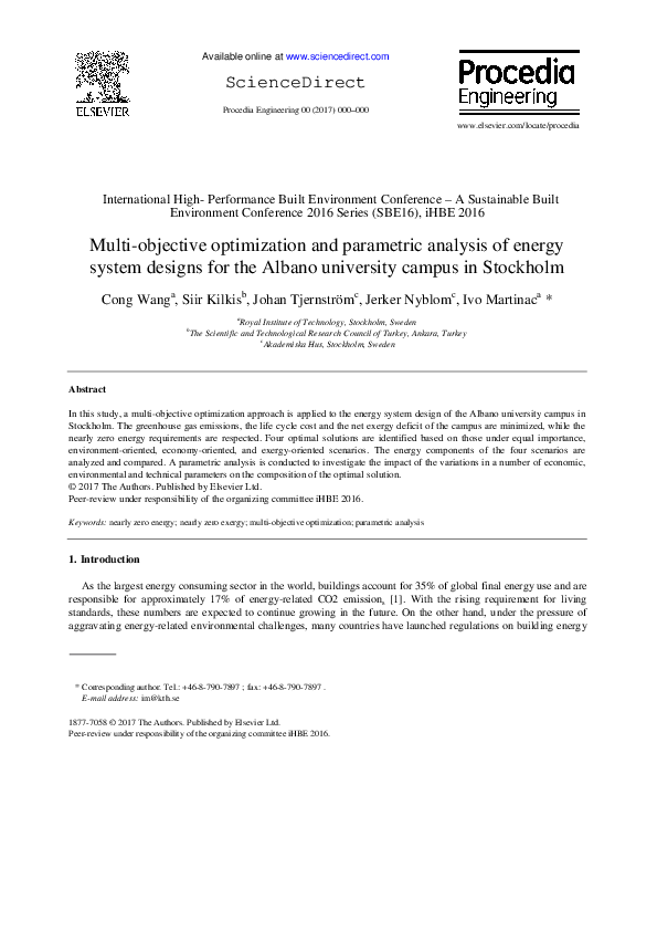 Pdf Multi Objective Optimization And Parametric Analysis Of Energy
