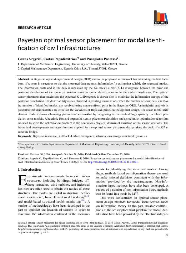 (PDF) Bayesian Optimal Sensor Placement for Modal Identification of Civil Infrastructures