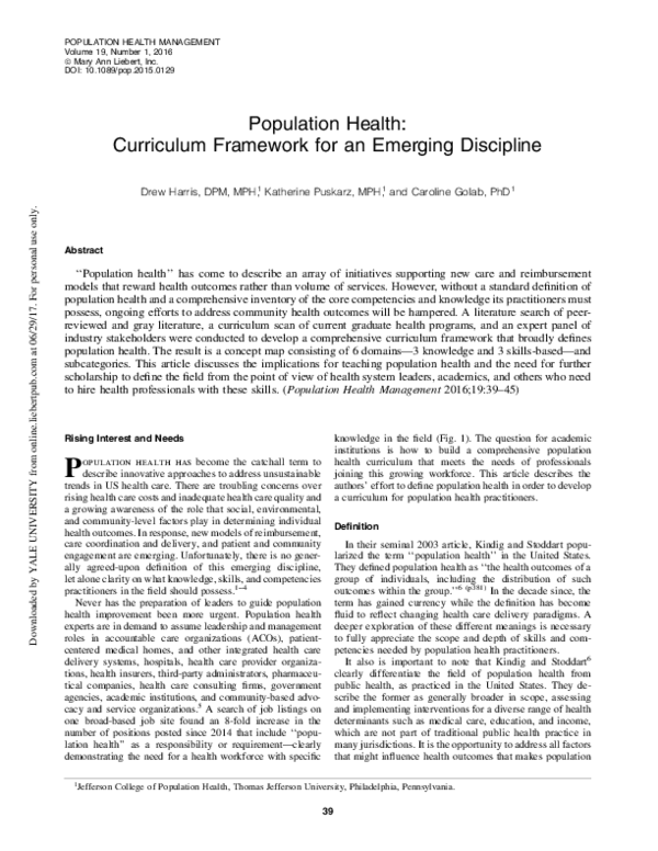 (PDF) Population Health: Curriculum Framework for an Emerging Discipline