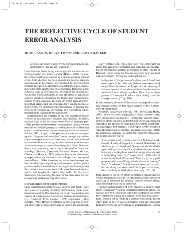 (PDF) The Reflective Cycle of Student Error Analysis