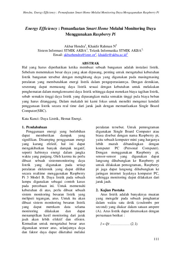 (PDF) Energy Efficiency : Pemanfaatan Smart Home Melalui Monitoring ...