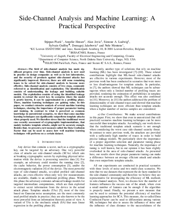 (PDF) Side-channel analysis and machine learning: A practical perspective