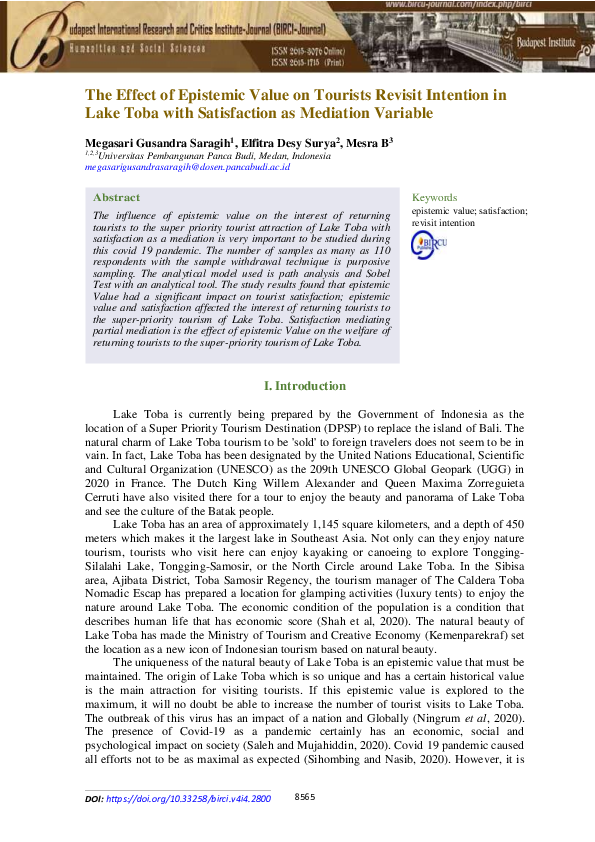 (PDF) The Effect of Epistemic Value on Tourists Revisit Intention in ...