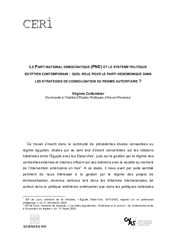 (PDF) Le Parti National Democratique (PND) et Le Systeme Politique ...