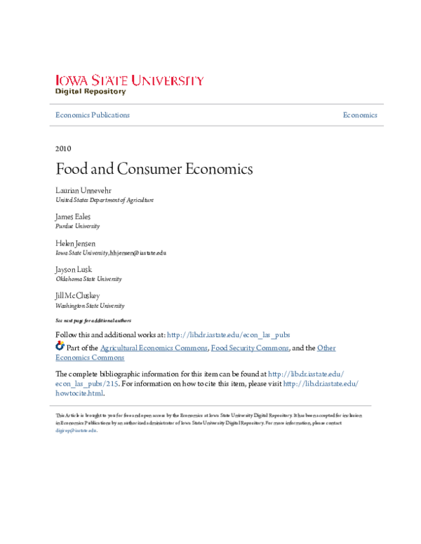 (PDF) Food and Consumer Economics