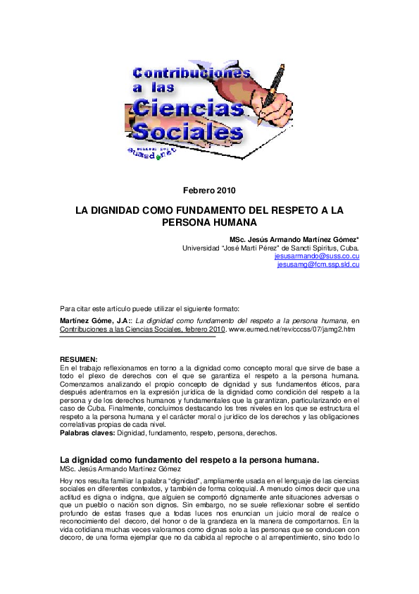(PDF) La Dignidad Como Fundamento Del Respeto a La Persona Humana
