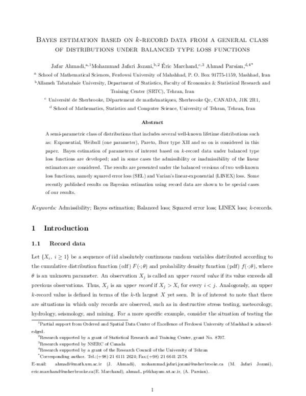 (PDF) Bayes estimation based on -record data from a general class of ...