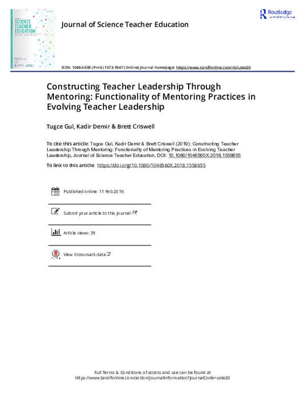 (PDF) Constructing Teacher Leadership Through Mentoring: Functionality ...