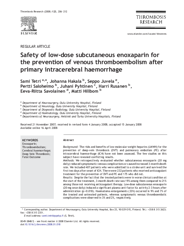 (PDF) Safety of low-dose subcutaneous enoxaparin for the prevention of ...