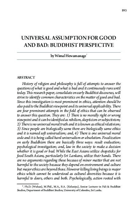 (PDF) Universal Assumption for Good and Bad: Buddhist Perspective
