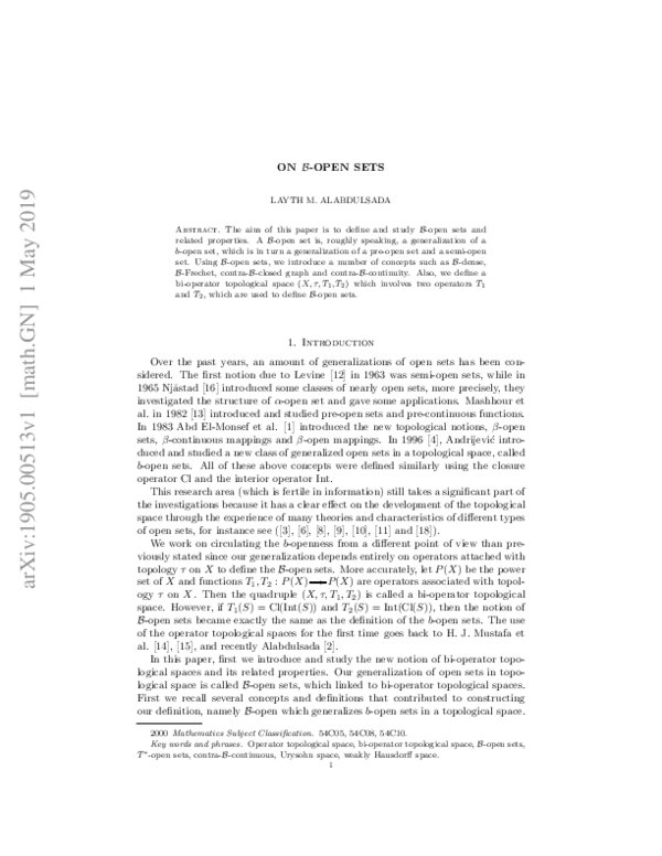 (PDF) On B-Open Sets