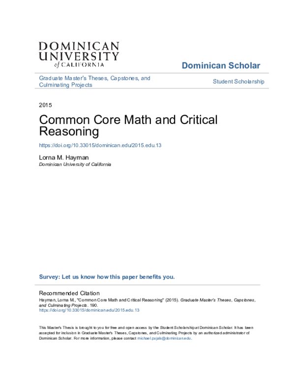 (PDF) Common Core Math and Critical Reasoning | Lorna Hayman - Academia.edu
