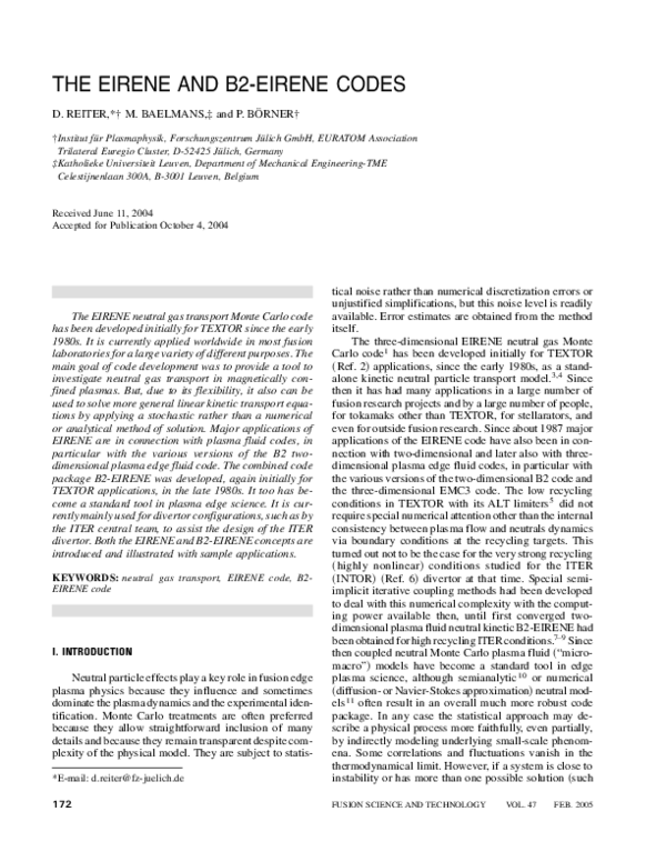 (PDF) The EIRENE and B2-EIRENE Codes