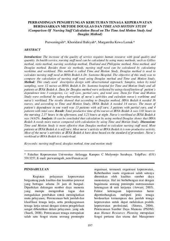 (PDF) Comparison of Nursing Staff Calculation Based on the TIME and ...