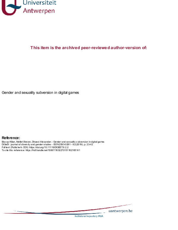 (PDF) Gender and sexuality subversion in digital games