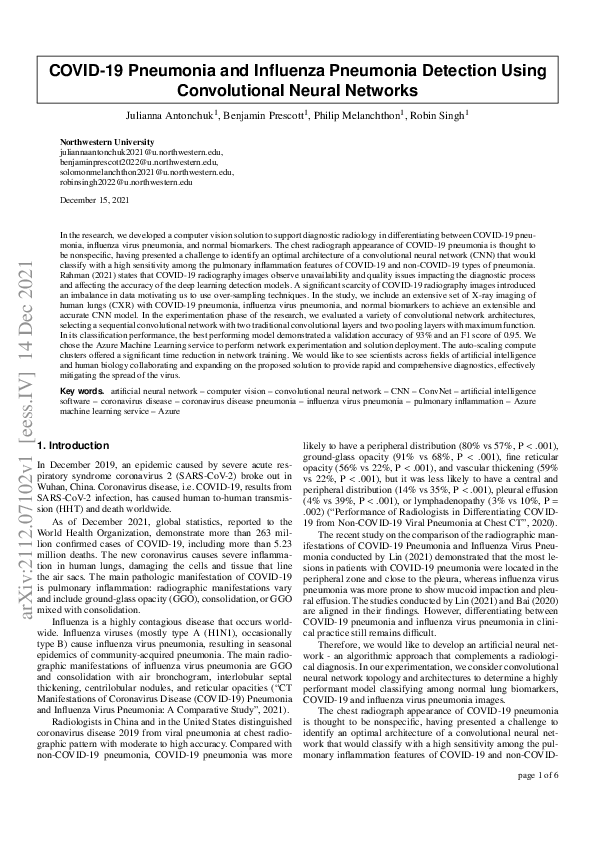 (PDF) COVID-19 Pneumonia and Influenza Pneumonia Detection Using ...