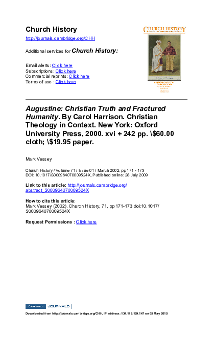 (PDF) Augustine: Christian Truth and Fractured Humanity. By Carol Harrison. Christian Theology ...