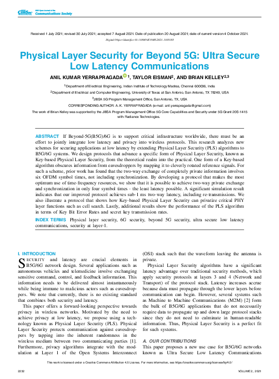 Pdf Physical Layer Security For Beyond 5g Ultra Secure Low Latency