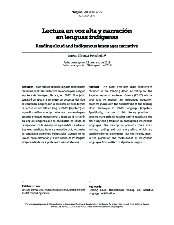 (PDF) Lectura en voz alta y narración en lenguas indígenas