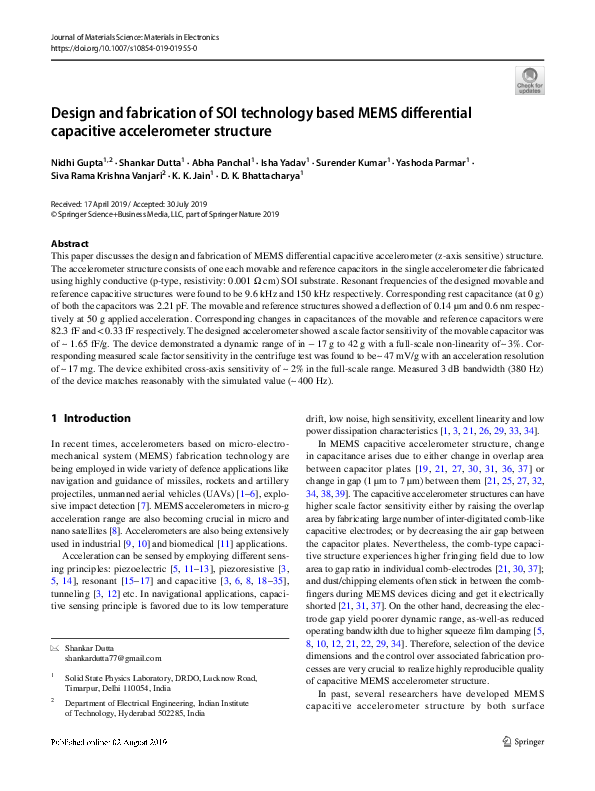 (PDF) Design and fabrication of SOI technology based MEMS differential capacitive accelerometer ...