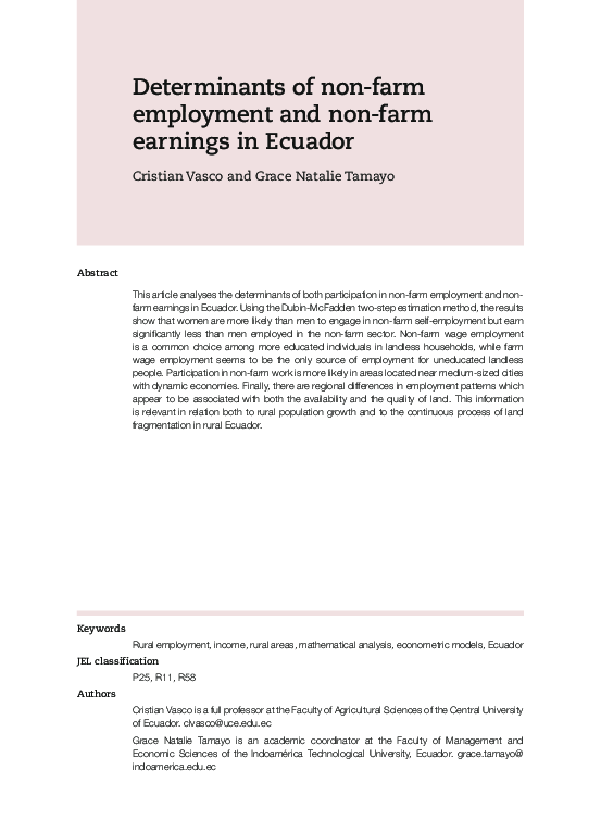 (PDF) Determinants of non-farm employment and non-farm earnings in Ecuador