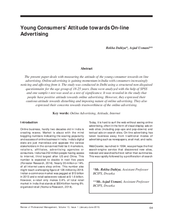 (PDF) Young Consumers' Attitude towards On-line Advertising