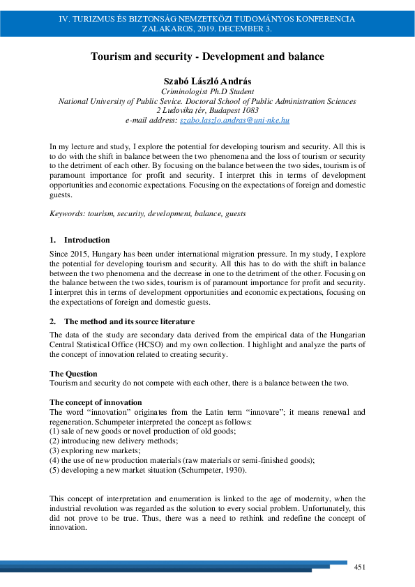 (PDF) Tourism and security. Development and balance