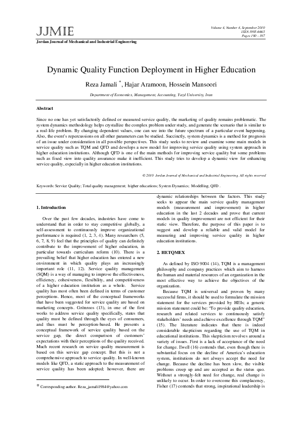 (PDF) Dynamic Quality Function Deployment in Higher Education