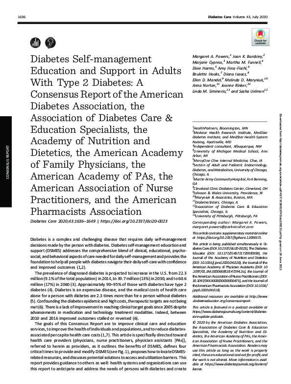 (PDF) Diabetes Self-management Education and Support in Adults With ...