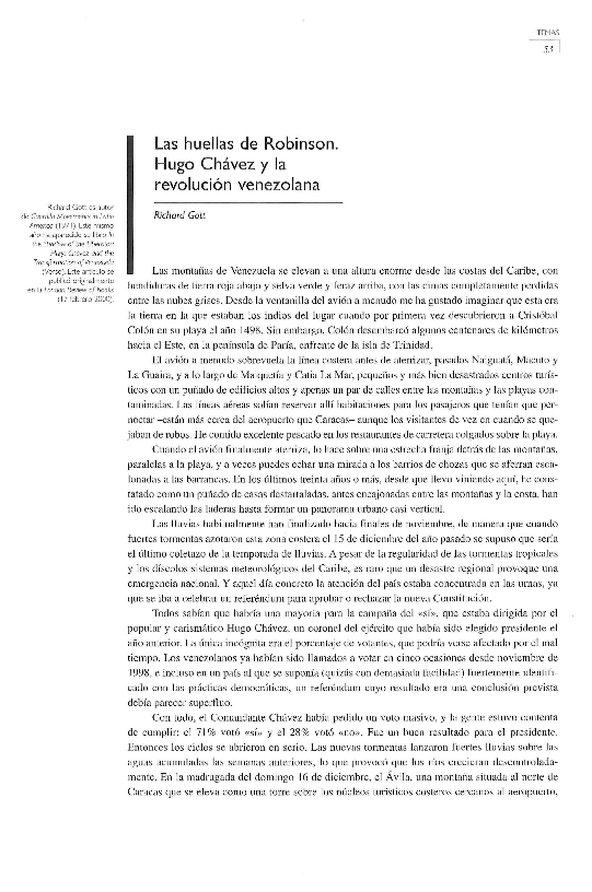 (PDF) Las huellas de Robinson. Hugo Chávez y la revolución venezolana