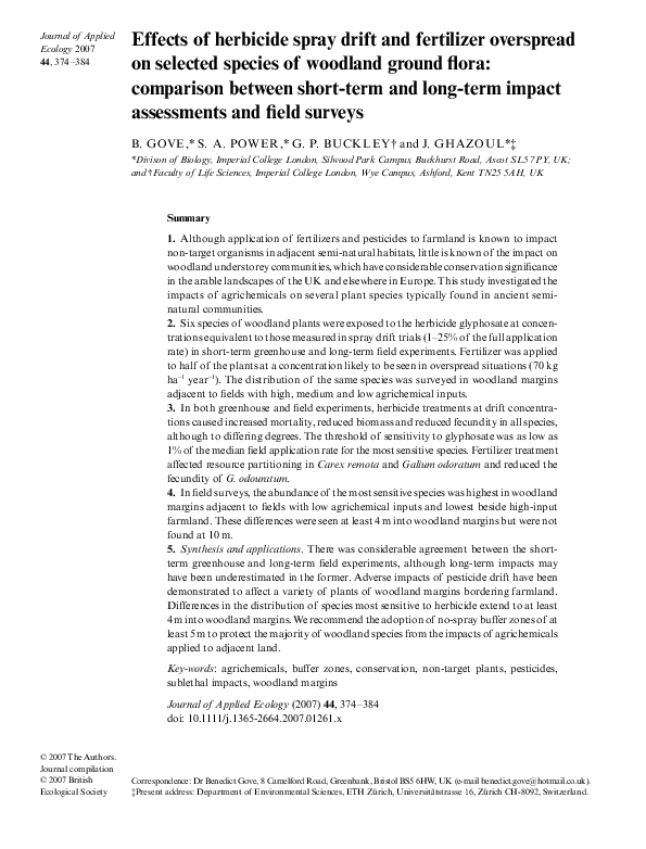 (PDF) Effects of herbicide spray drift and fertilizer overspread on ...