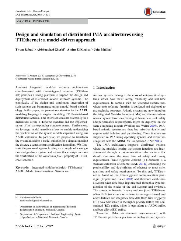 (PDF) Design and simulation of distributed IMA architectures using TTEthernet: a model-driven ...