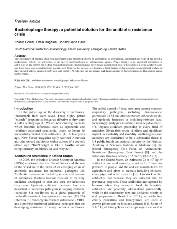(PDF) Bacteriophage therapy: a potential solution for the antibiotic resistance crisis