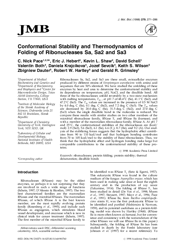 (PDF) Conformational stability and thermodynamics of folding of ...